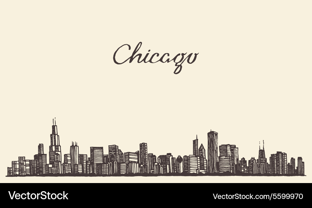 Chicago skyline city engraving Royalty Free Vector Image