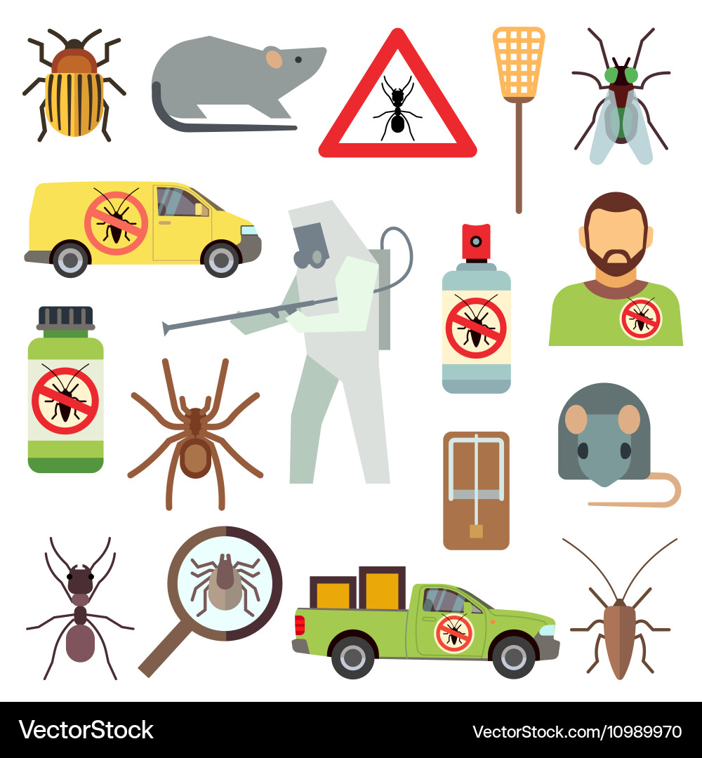 Home pest control service flat icons set Vector Image
