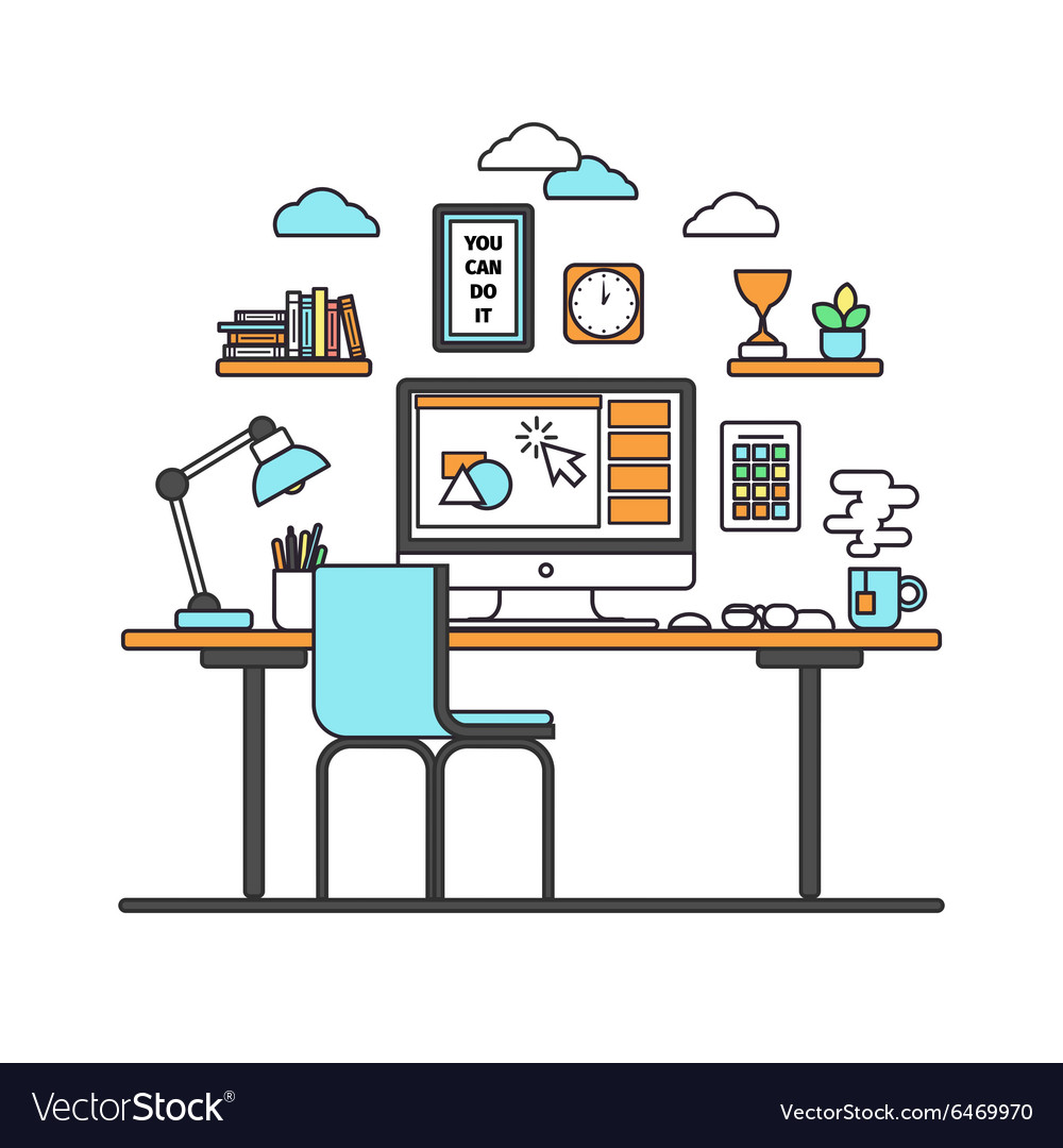 Workspace line art Royalty Free Vector Image - VectorStock