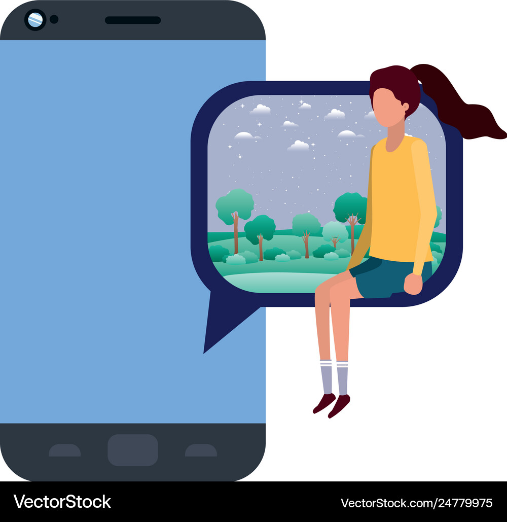Device screen with young woman sitting avatar Vector Image