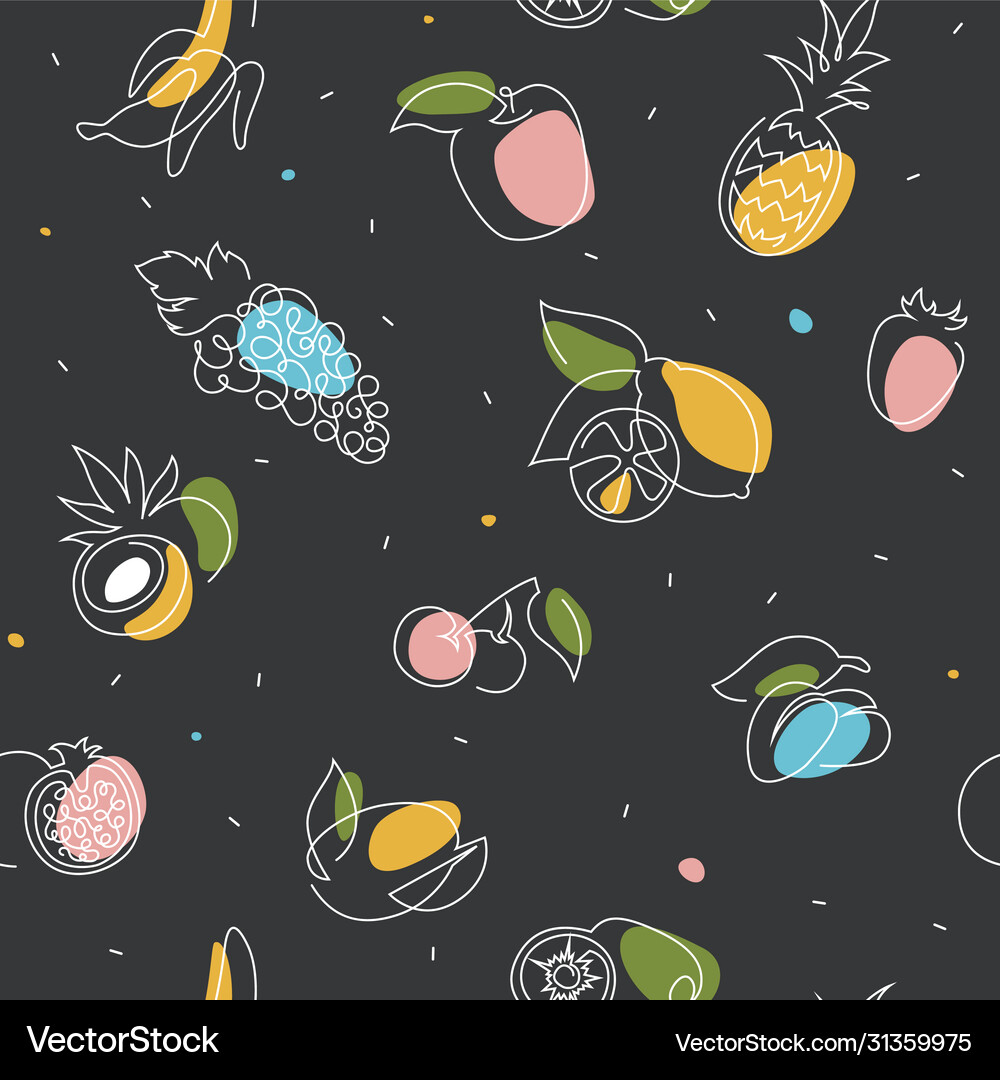 Fruits seamless background hand drawing in line Vector Image