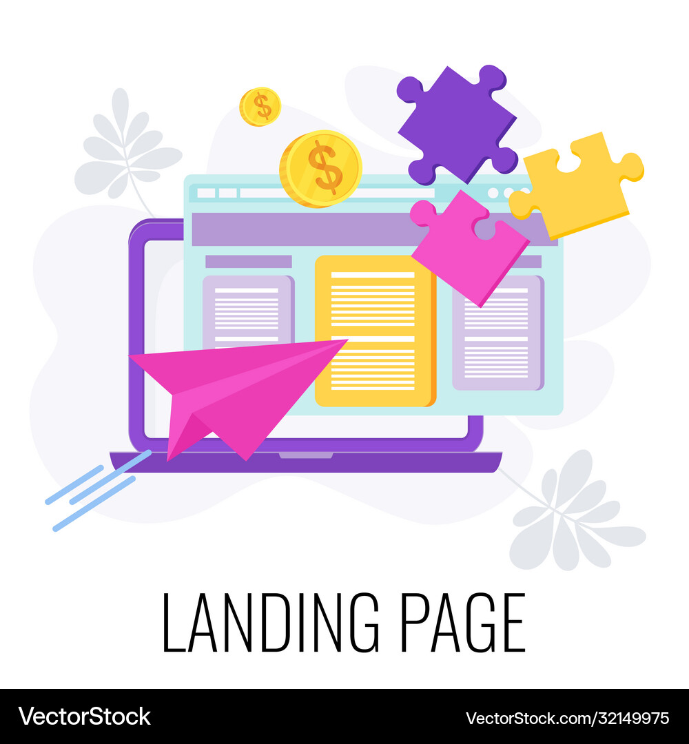 Landing page icon marketing flat Royalty Free Vector Image