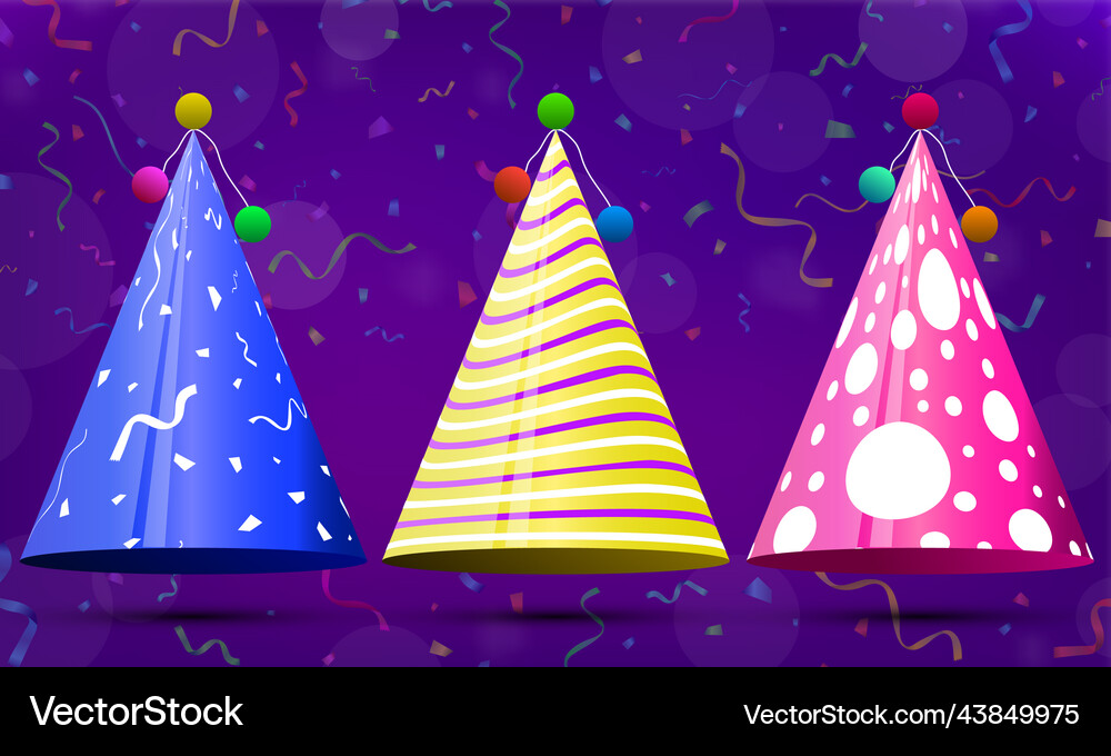Party hat set on colourful background birthday Vector Image