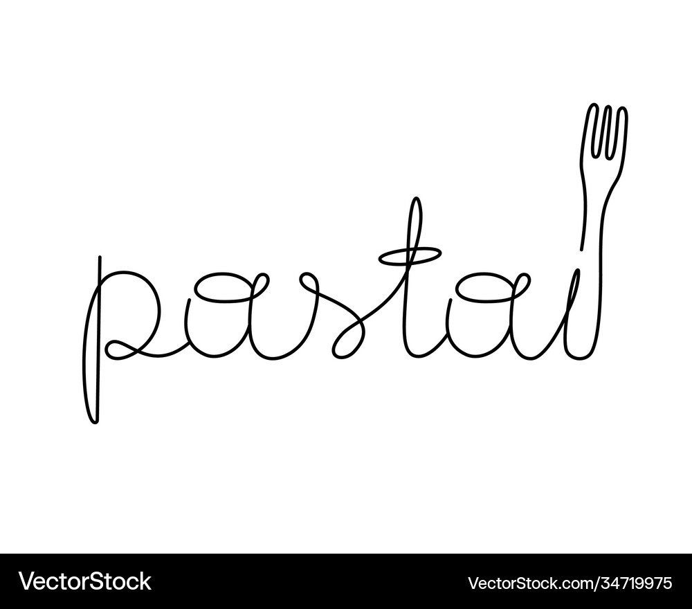 Pasta contour lettering freehand text with fork Vector Image