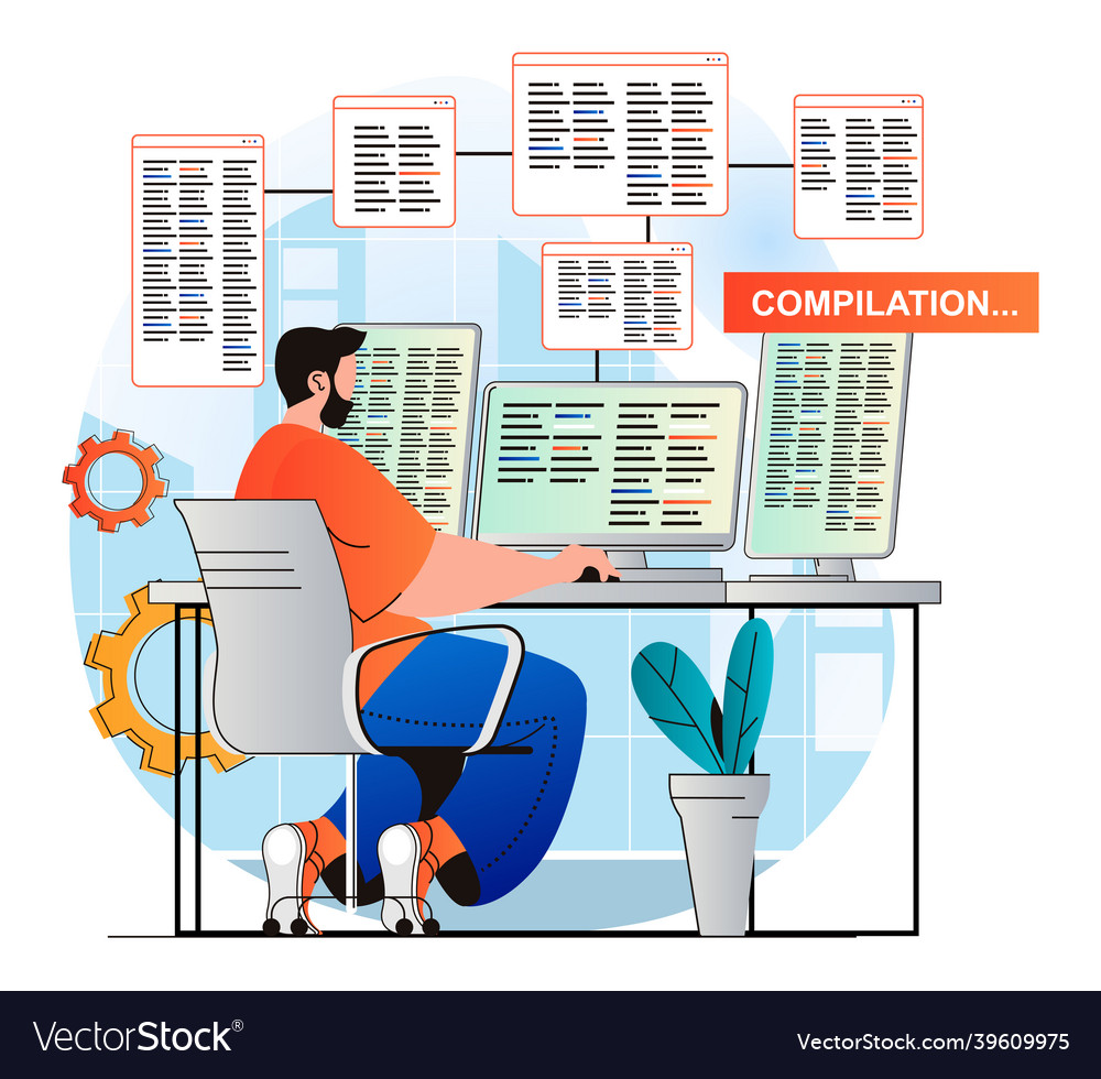 Programming working concept in modern flat design Vector Image