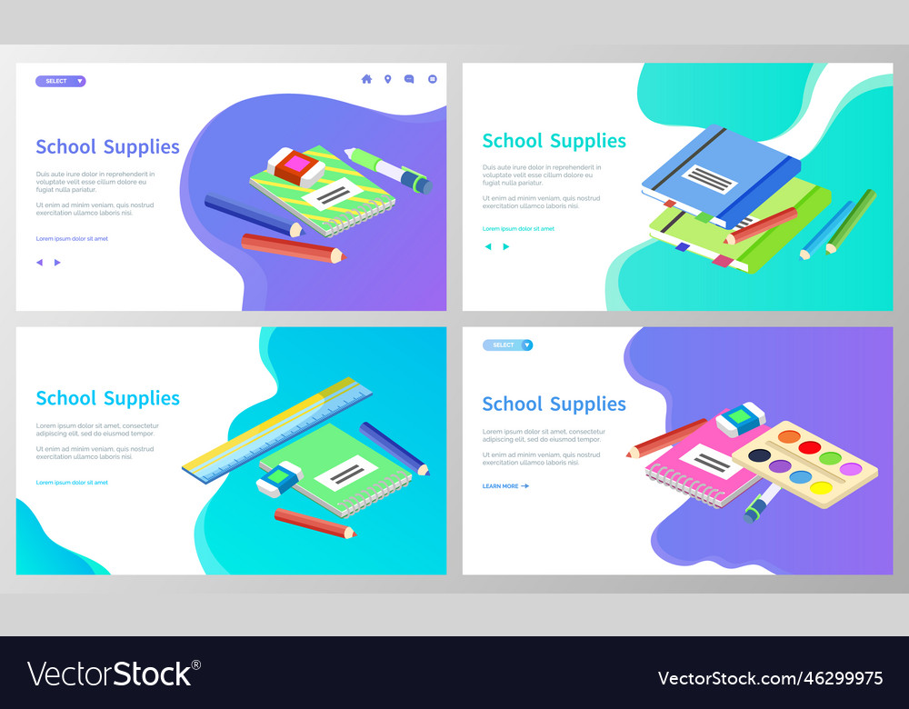 School supplies books and pencils for lessons Vector Image
