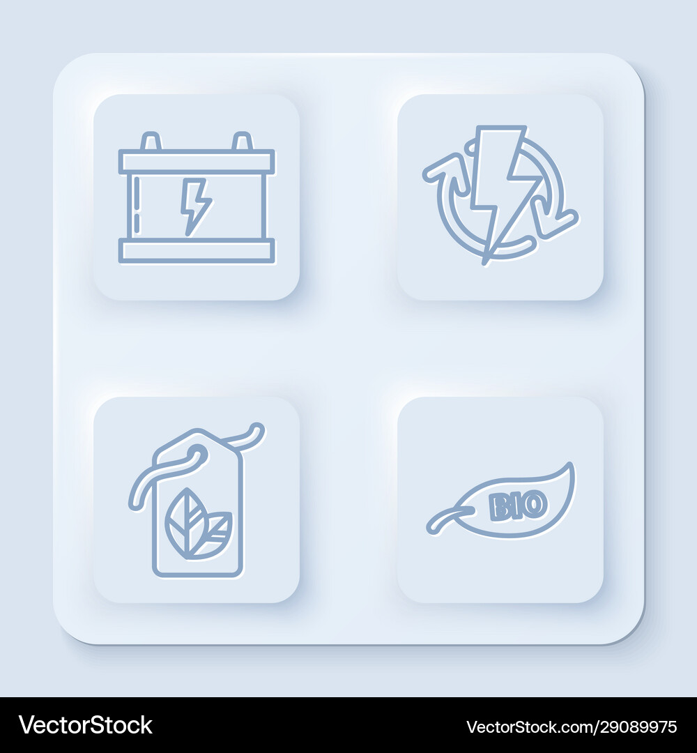 Set line car battery recharging tag with leaf Vector Image