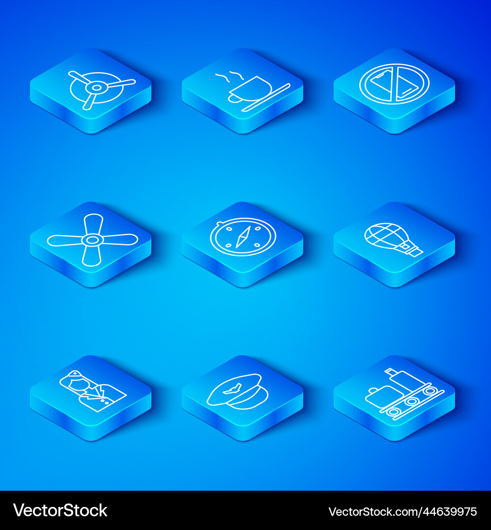 Set line stewardess compass pilot hat hot air Vector Image