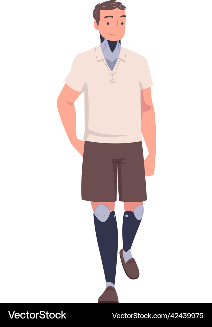 Smiling man character with robotic body part Vector Image