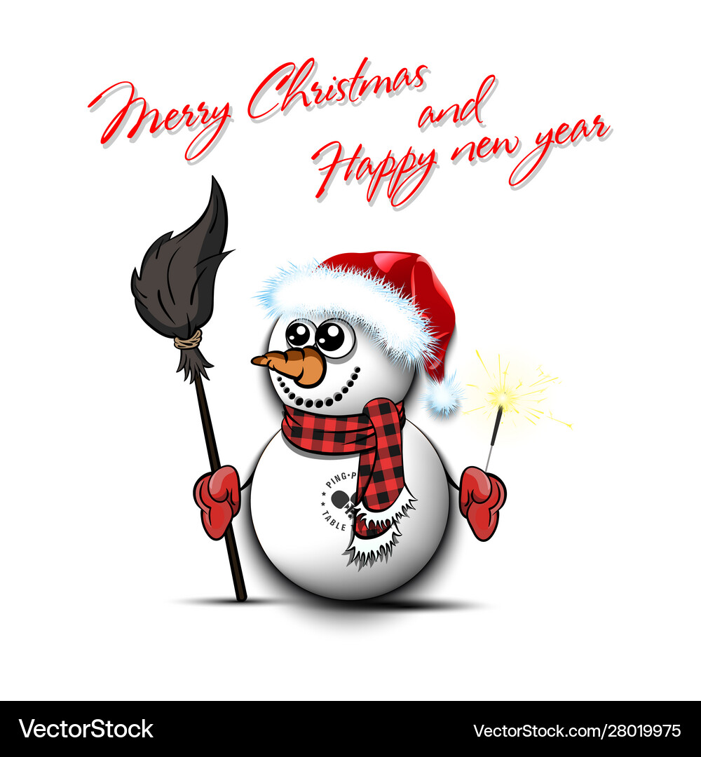 Snowman from ping-pong balls with broom Royalty Free Vector