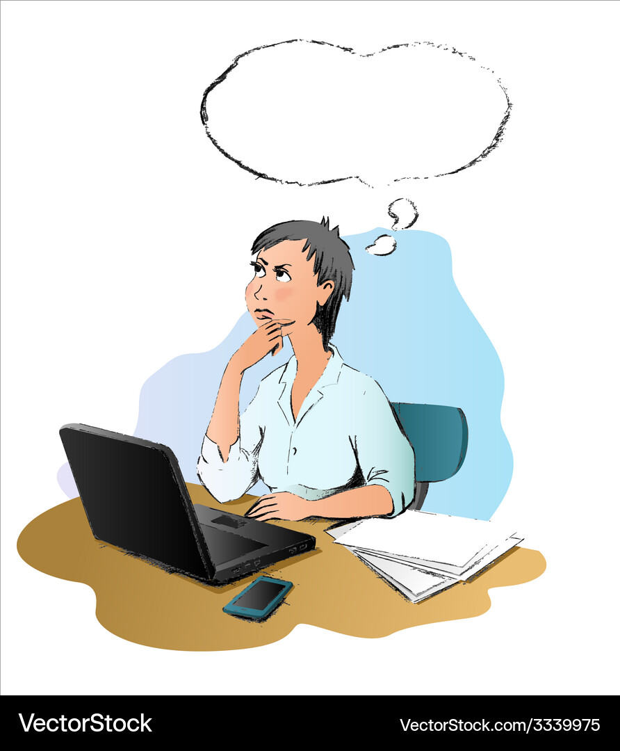 Thinking woman on the office Royalty Free Vector Image