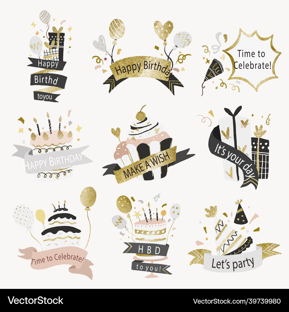 Celebration template sticker birthday party set Vector Image