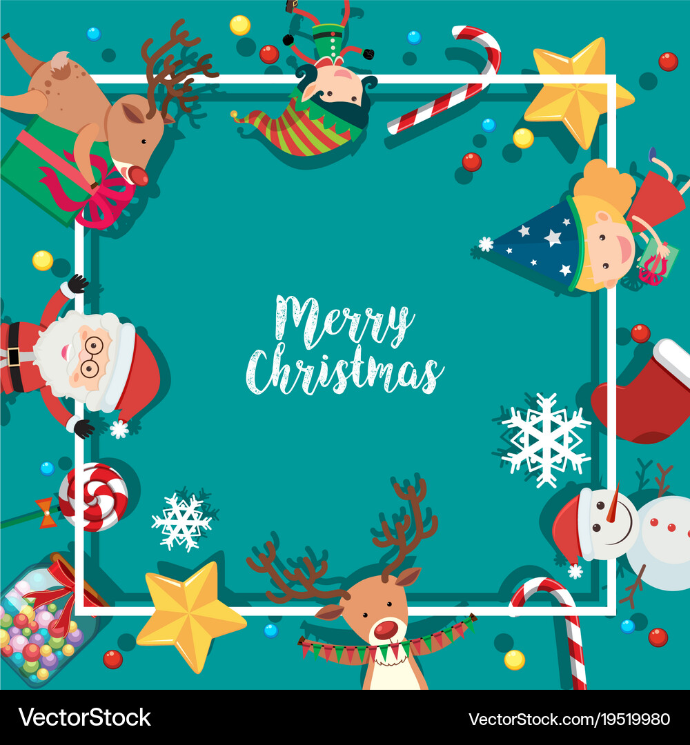 Christmas Border with Festive Characters Vector Image