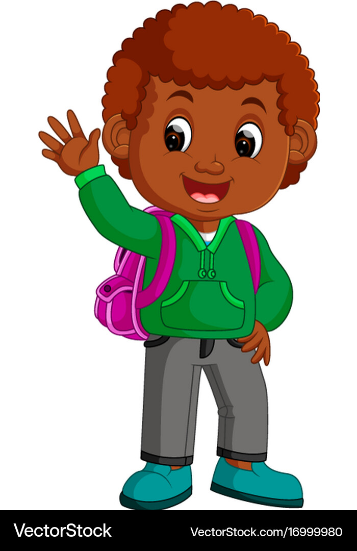 Cute boy go to school cartoon Royalty Free Vector Image