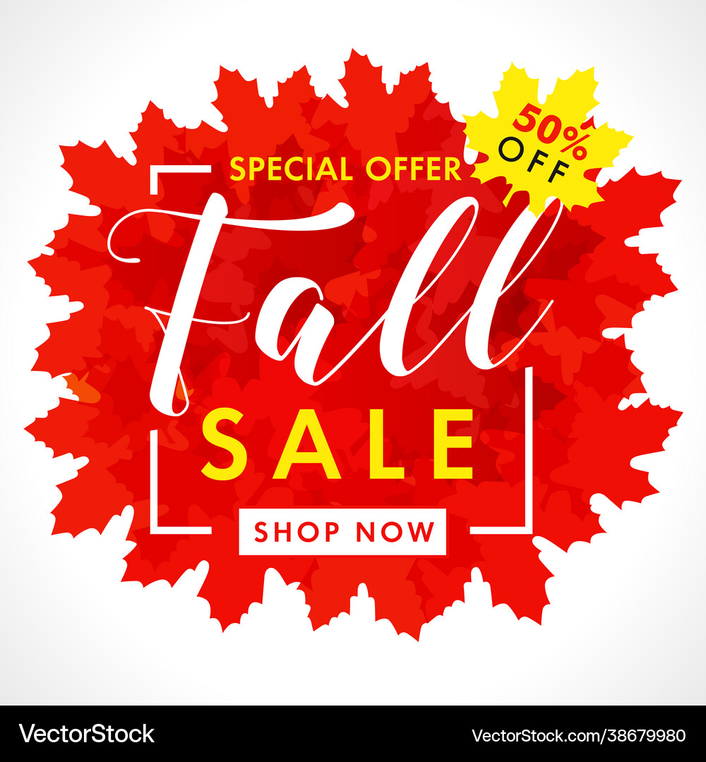 Fall sale red maple leaves banner Royalty Free Vector Image