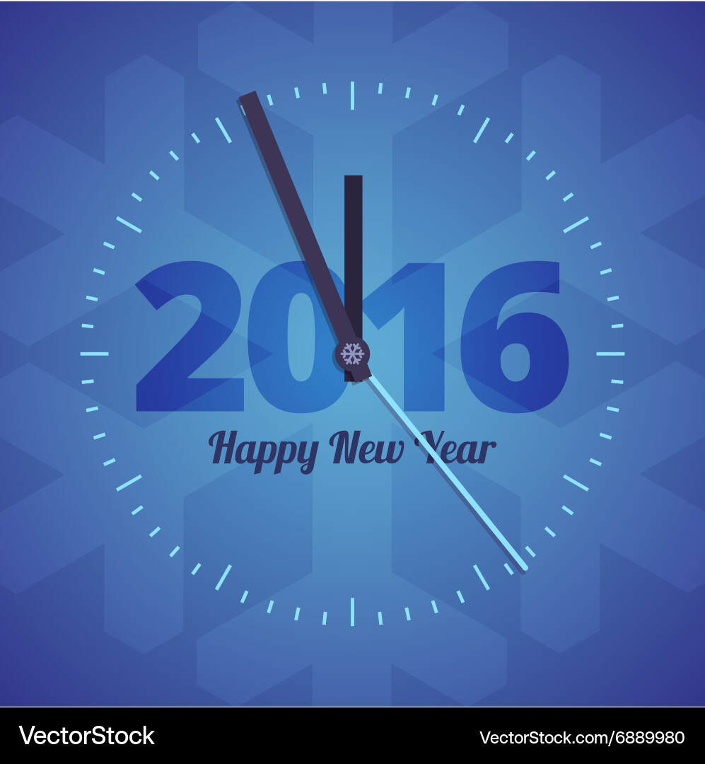 Happy new year 2016 clock on a blue background Vector Image