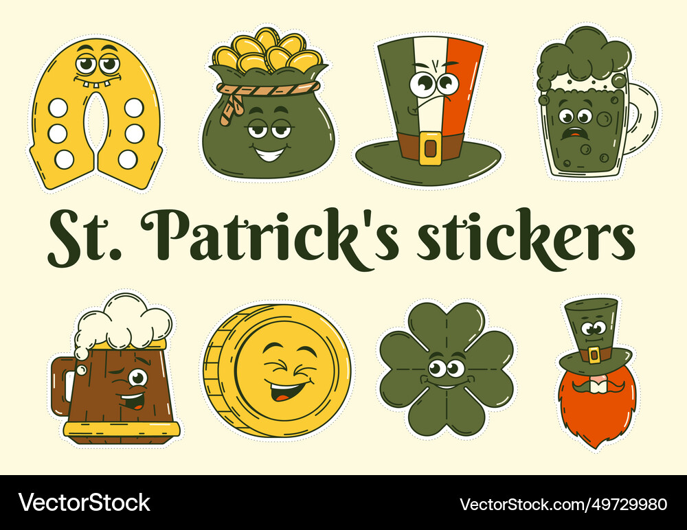 Happy saint patricks day retro set characters Vector Image