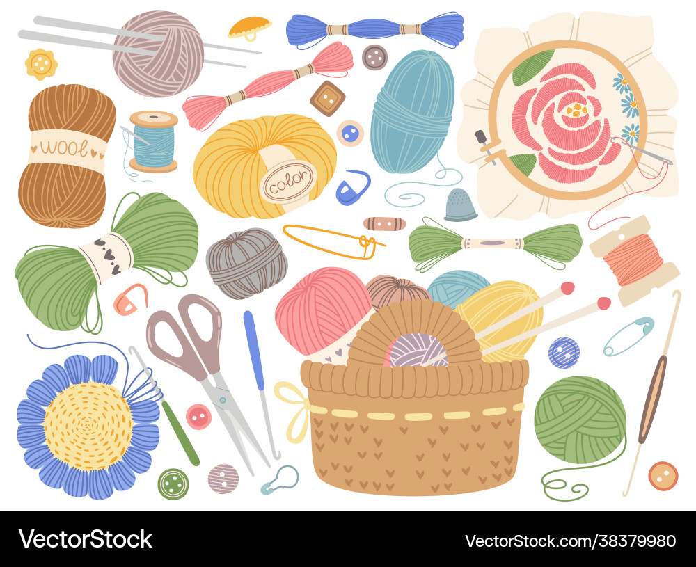Knitting tools embroidery sewing or crochet Vector Image