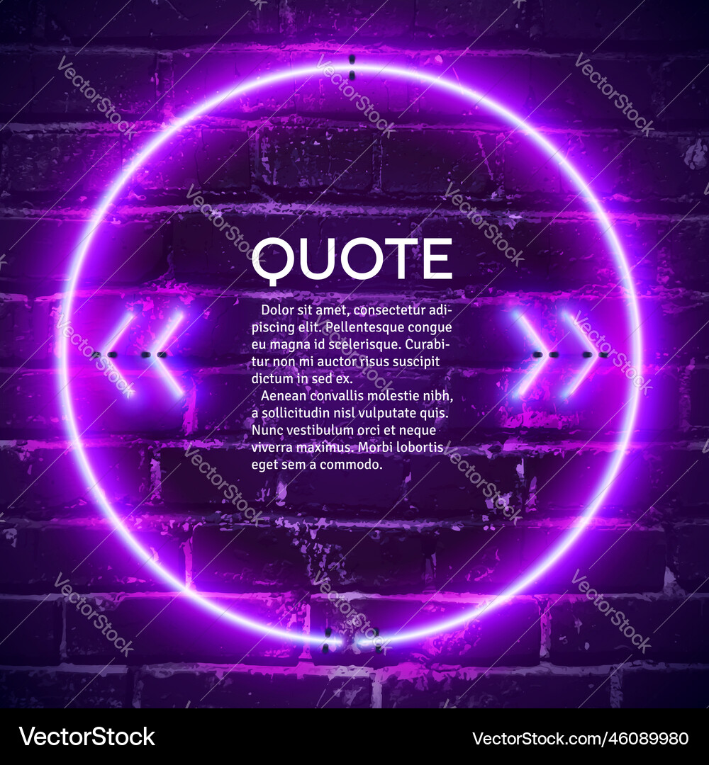 Retro neon glowing quote marks frame on the wall Vector Image