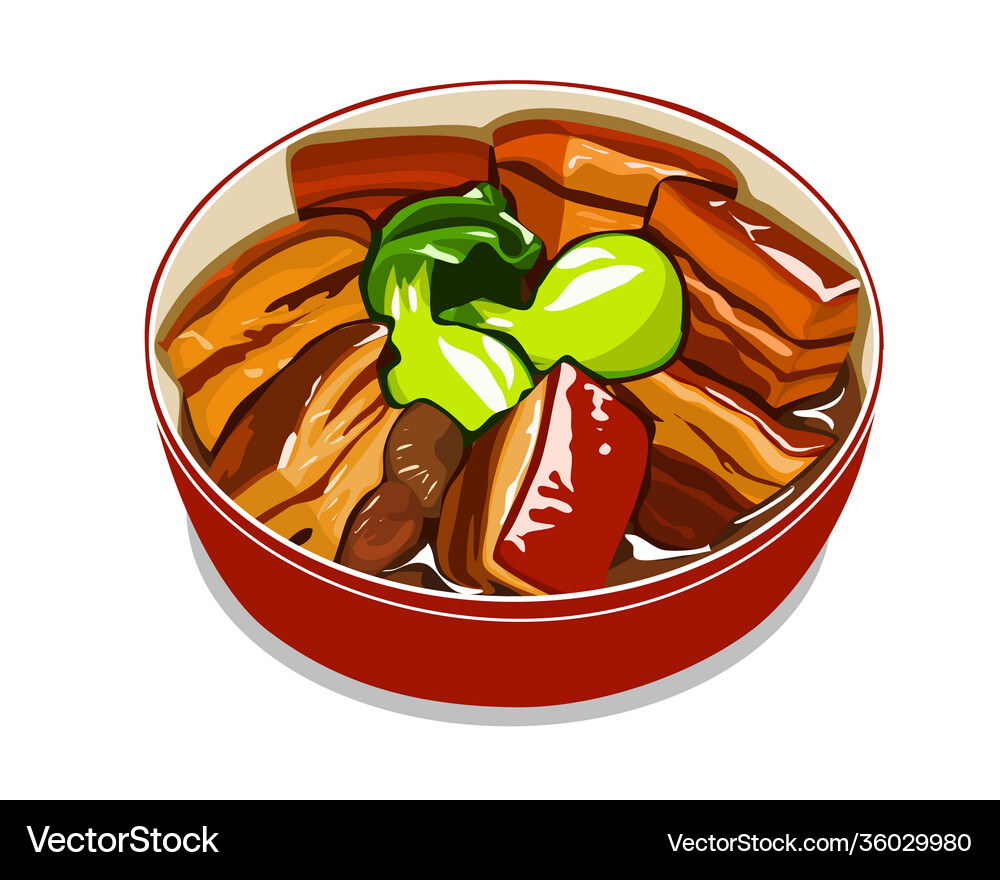 Stewed pork in a red bowl Royalty Free Vector Image