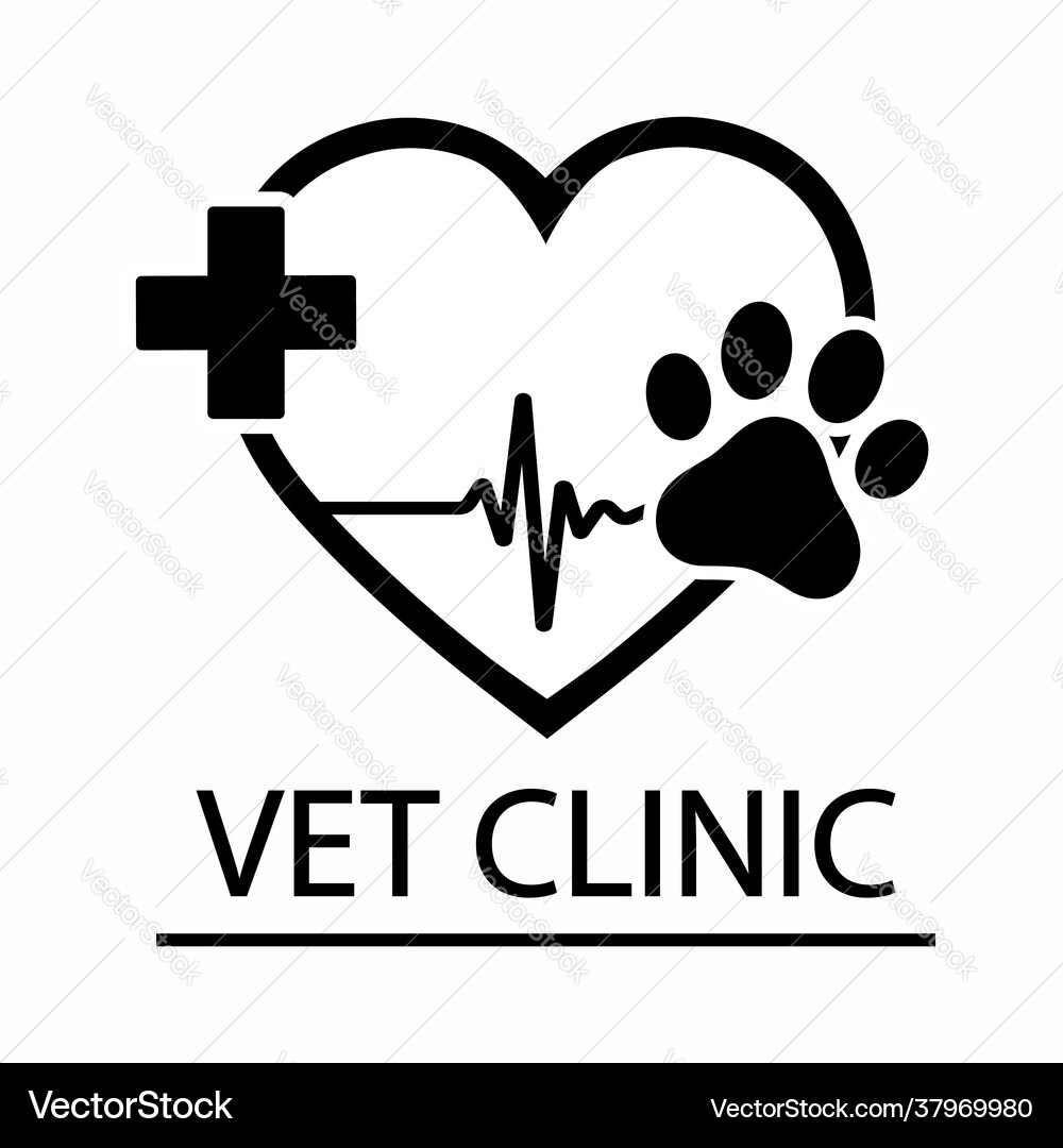 Veterinary emblem pulse and paw on heart text Vector Image