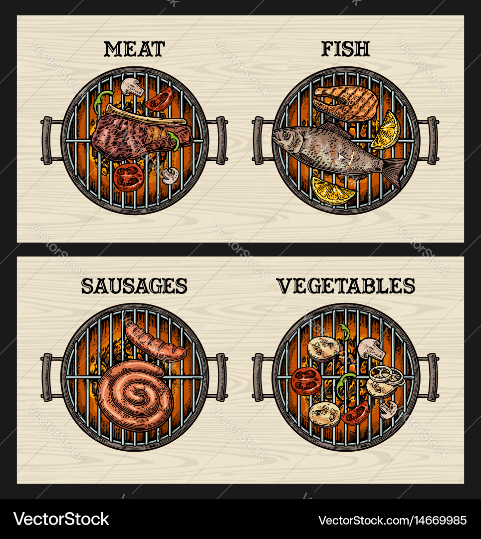 Barbecue grill top view charcoal vegetables Vector Image