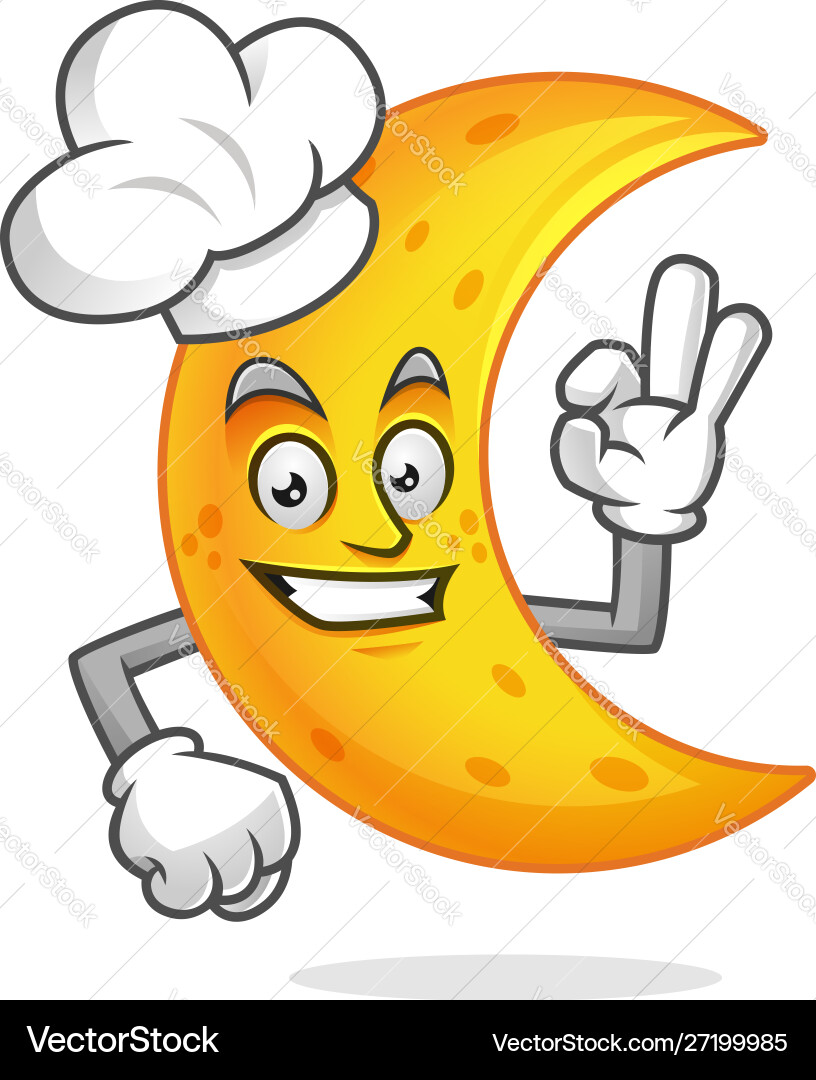 Chef moon mascot wearing hat moon character Vector Image