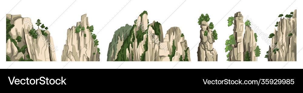 Chinese mountains realistic rocks hills Royalty Free Vector