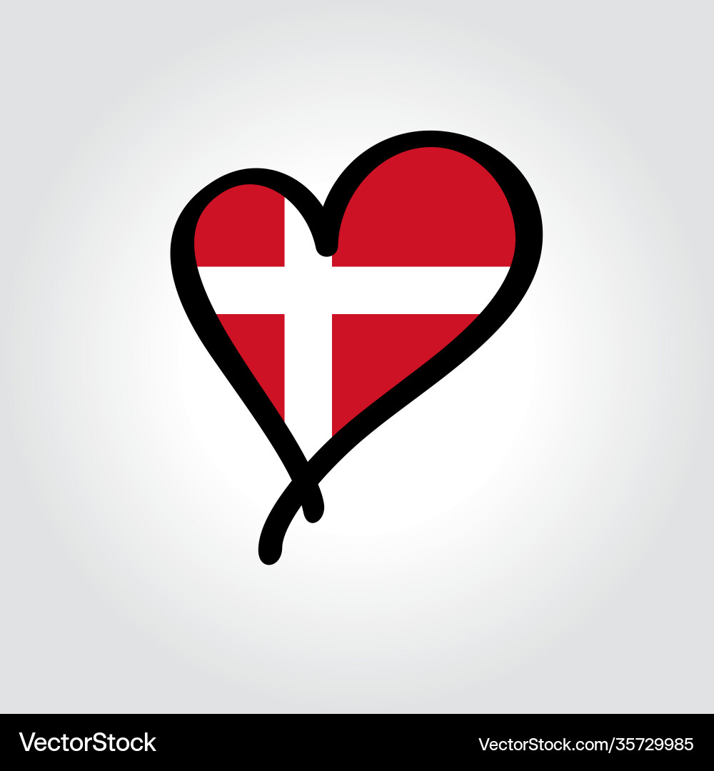 Danish flag heart-shaped hand drawn logo Vector Image