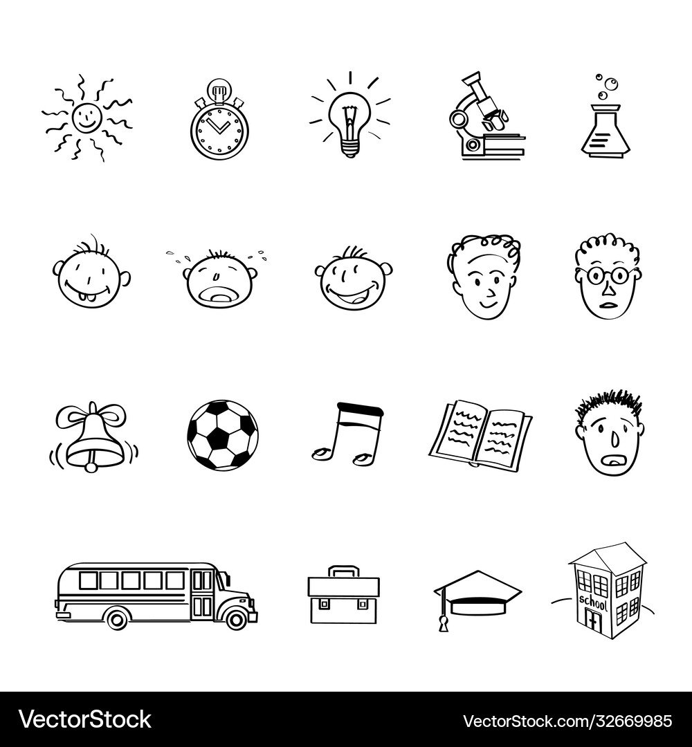 Education drawing sign symbols set Royalty Free Vector Image