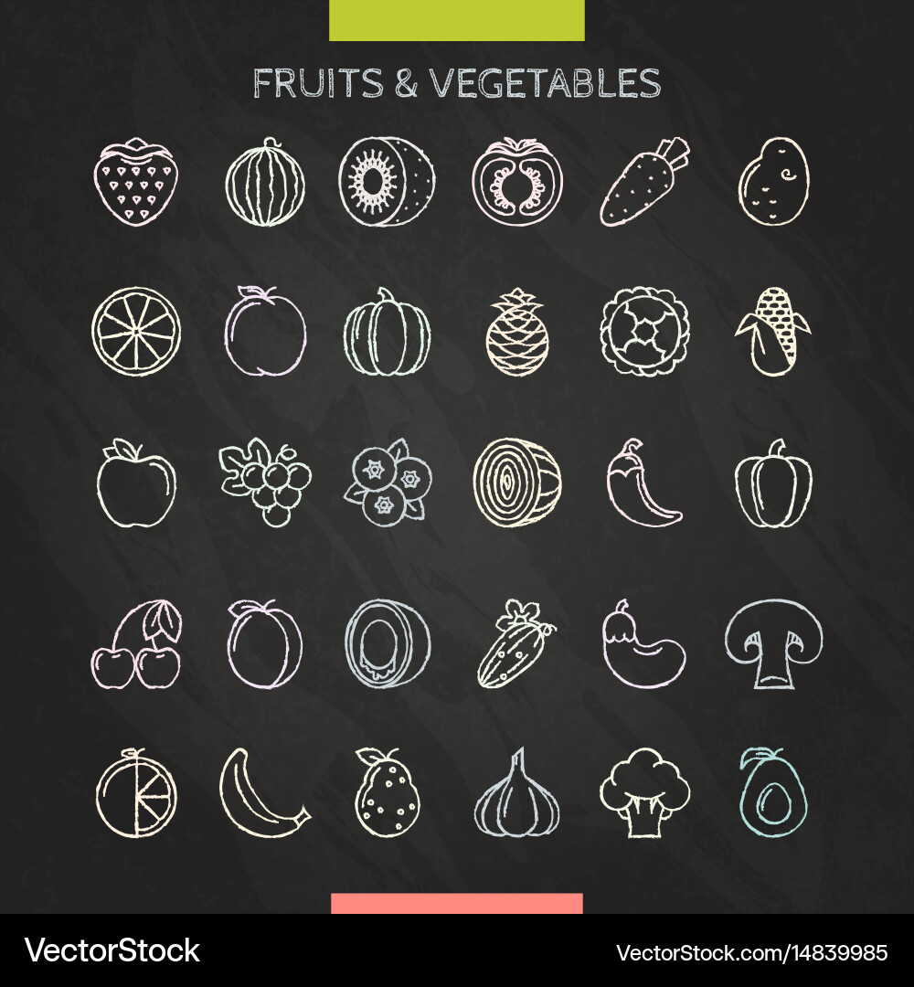 Fruits and vegetables chalk icons Royalty Free Vector Image