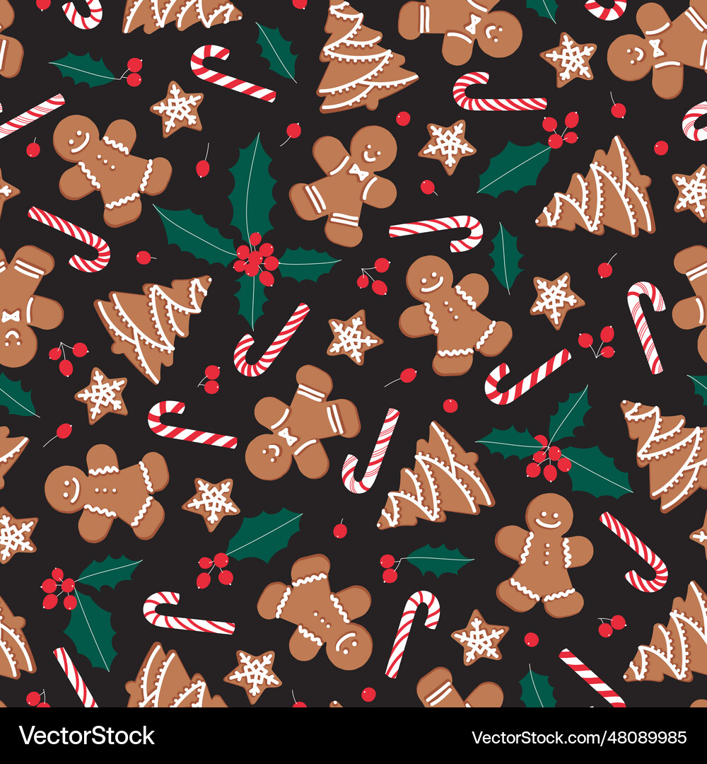 Gingerbread men trees stars with candy canes Vector Image