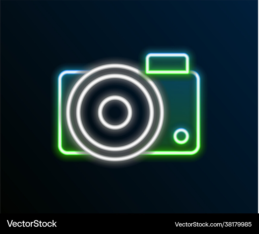 Glowing neon line photo camera icon isolated Vector Image
