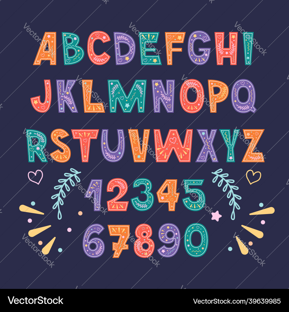 Kids cute doodle font Royalty Free Vector Image