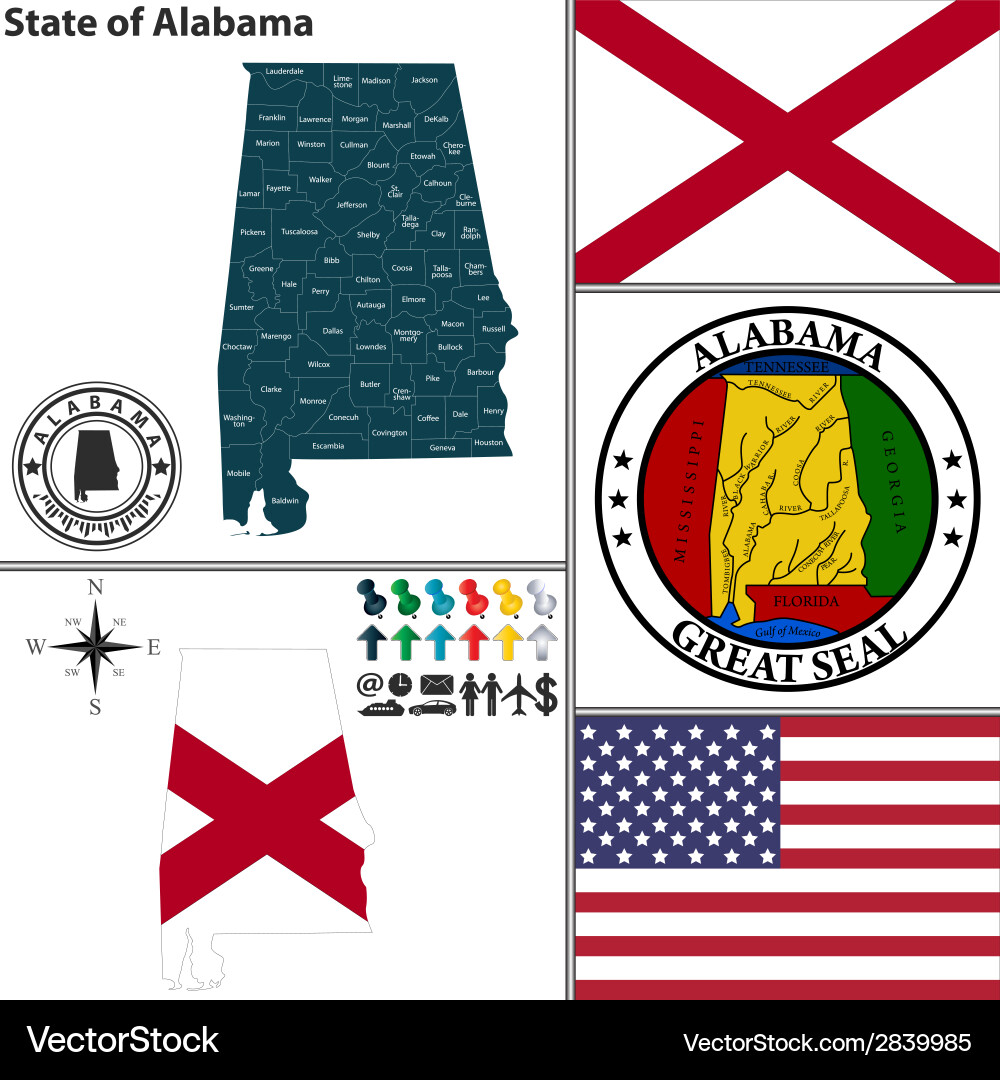 Map of Alabama with seal Royalty Free Vector Image