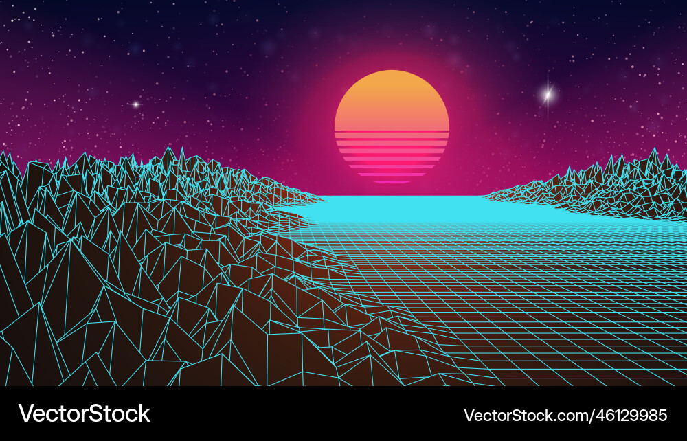 Retrowave sunset background 80s retro futuristic Vector Image
