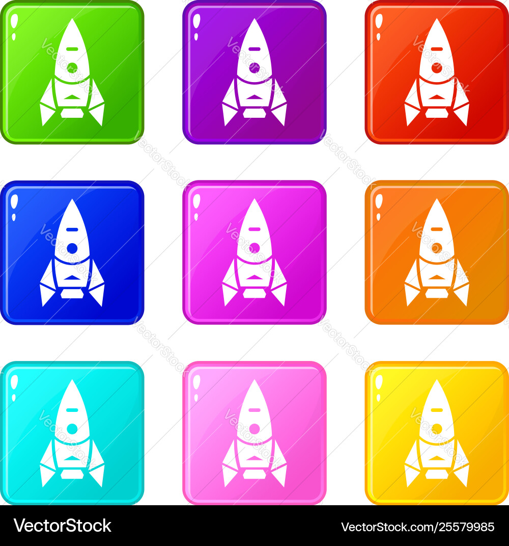 Rocket spacecraft icons set 9 color collection Vector Image