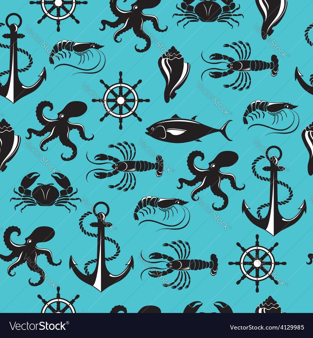 Seamless pattern seafood Royalty Free Vector Image
