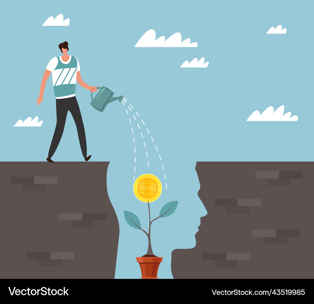 Stimulating thinking to make money man watering Vector Image