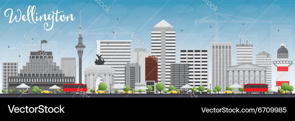 Wellington skyline with grey buildings Royalty Free Vector
