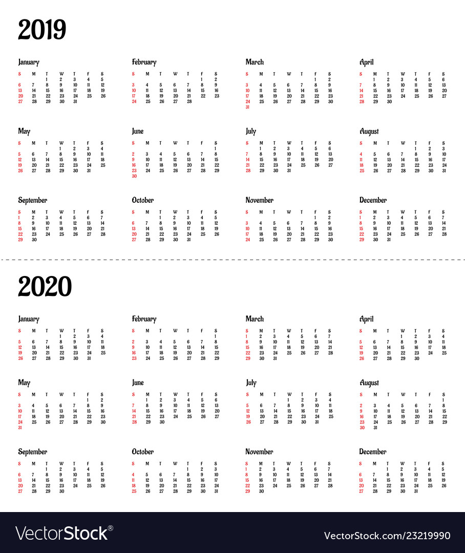 2019 2020 calendar year Royalty Free Vector Image