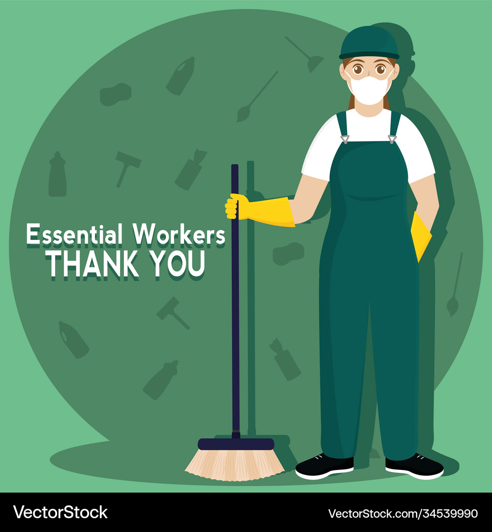 Cleaning person thank you essential workers Vector Image