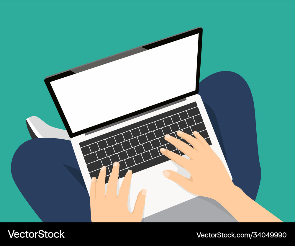 Man sitting with laptop on floor and working Vector Image