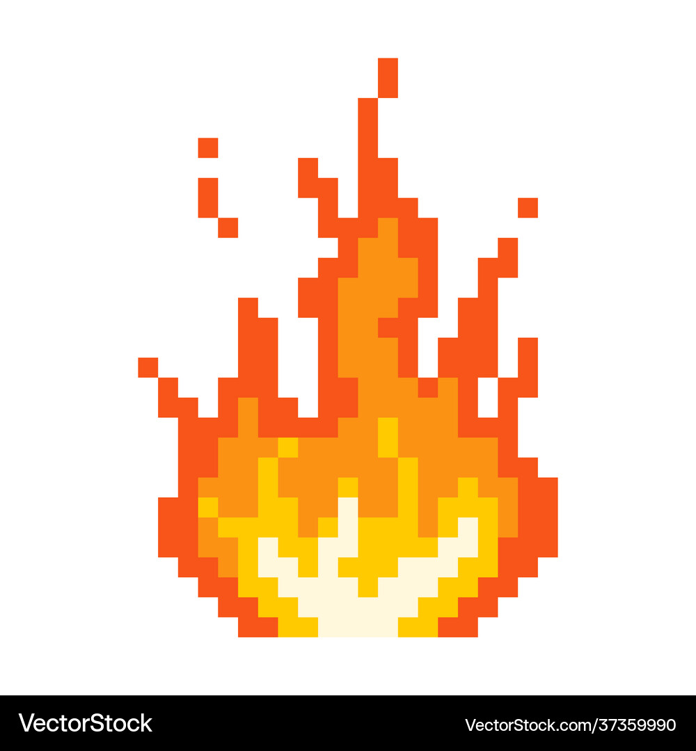 Pixel burning bonfire icon flaming fire with Vector Image