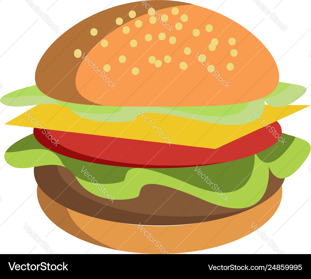 A freshly made burger with cheese tomato Vector Image