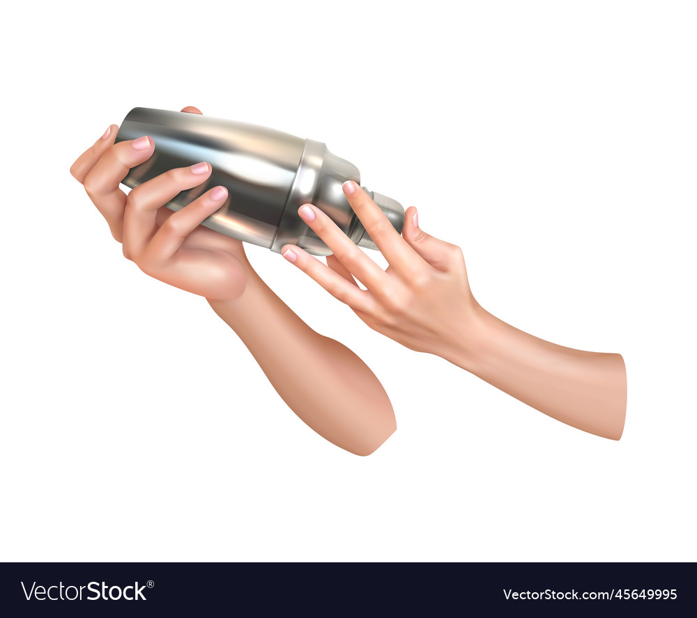 Bartender hands shaker composition Royalty Free Vector Image