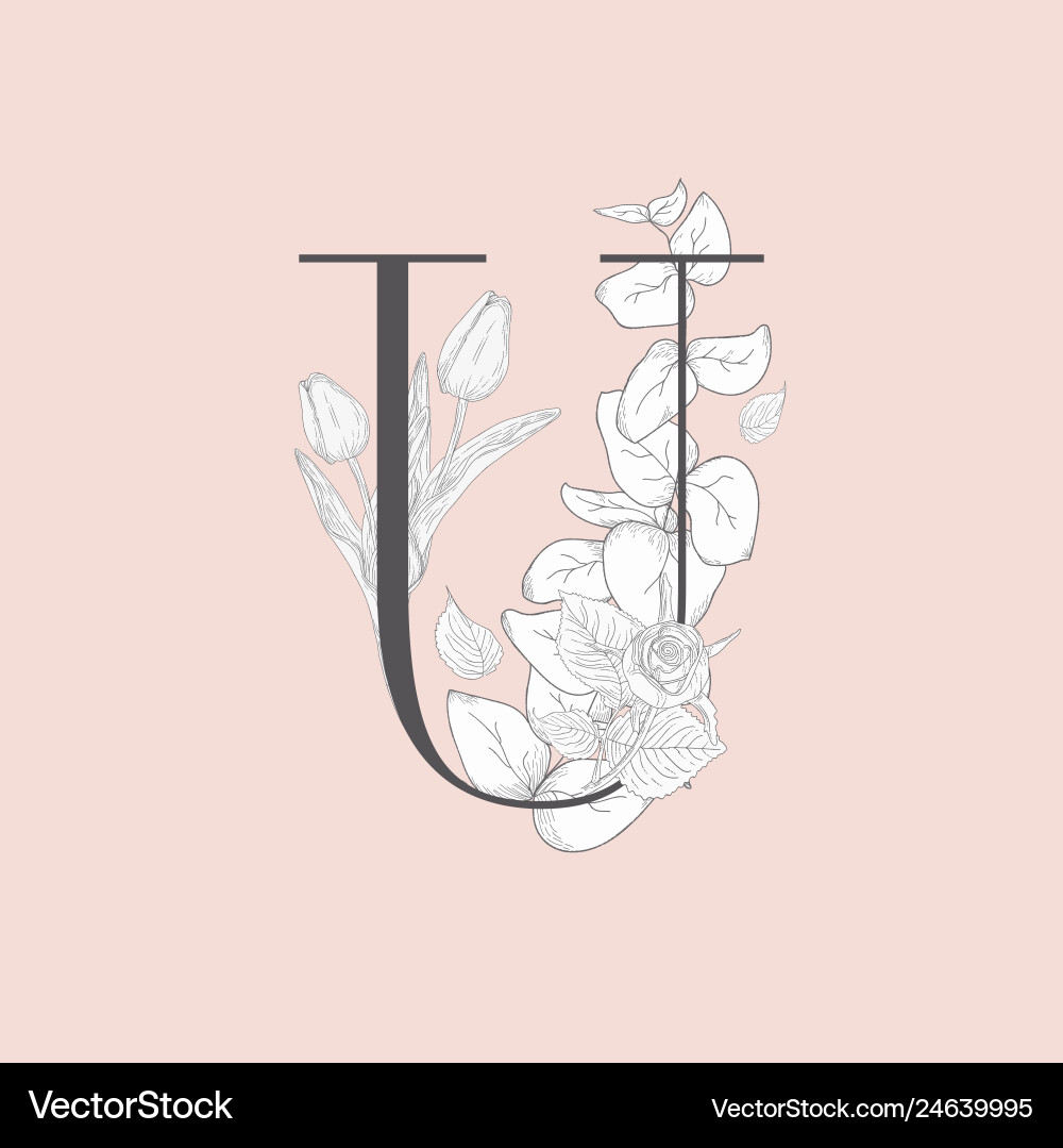 Blooming floral elegant u monogram and logo Vector Image