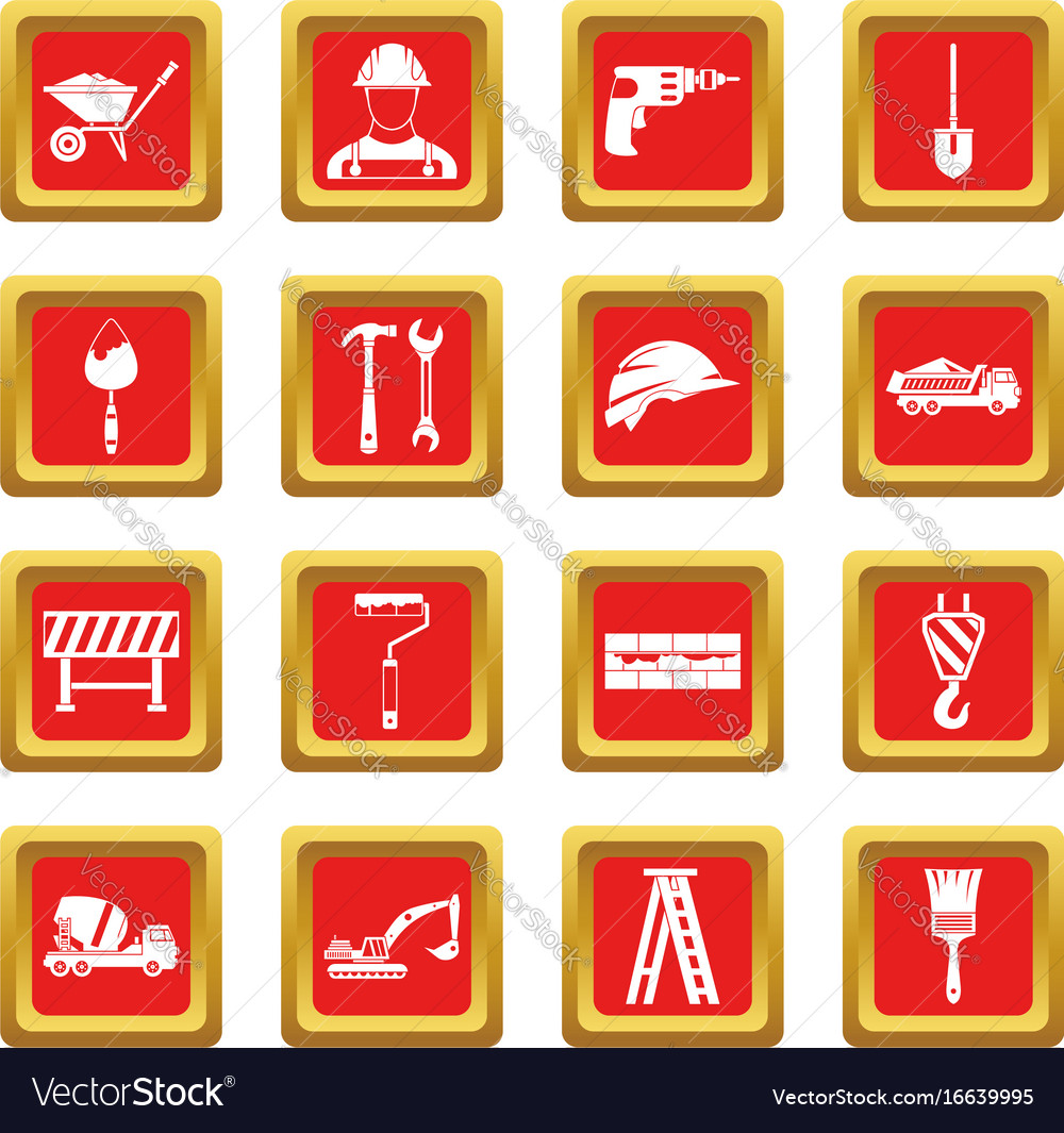 Construction icons set red Royalty Free Vector Image