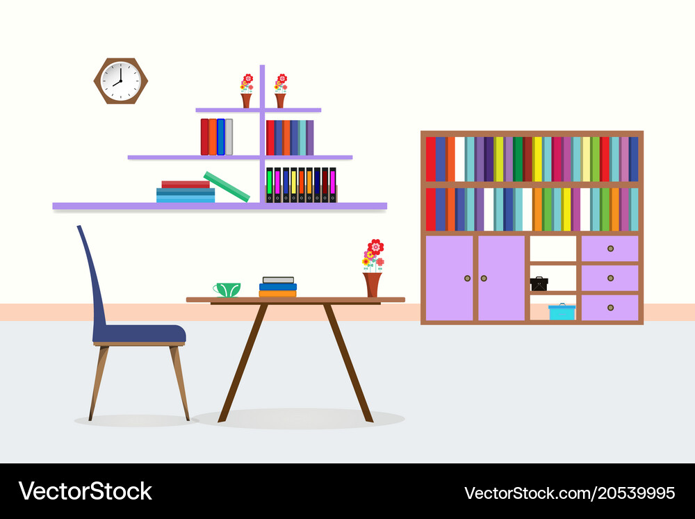Living room interior library with table chair Vector Image