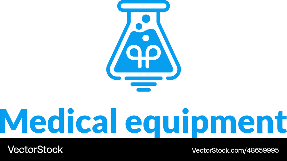 Medical equipment text with lab flask and Vector Image